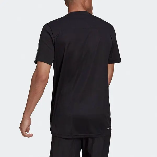 Adidas Logo Printing Solid Color Stripe Casual Short Sleeve Black