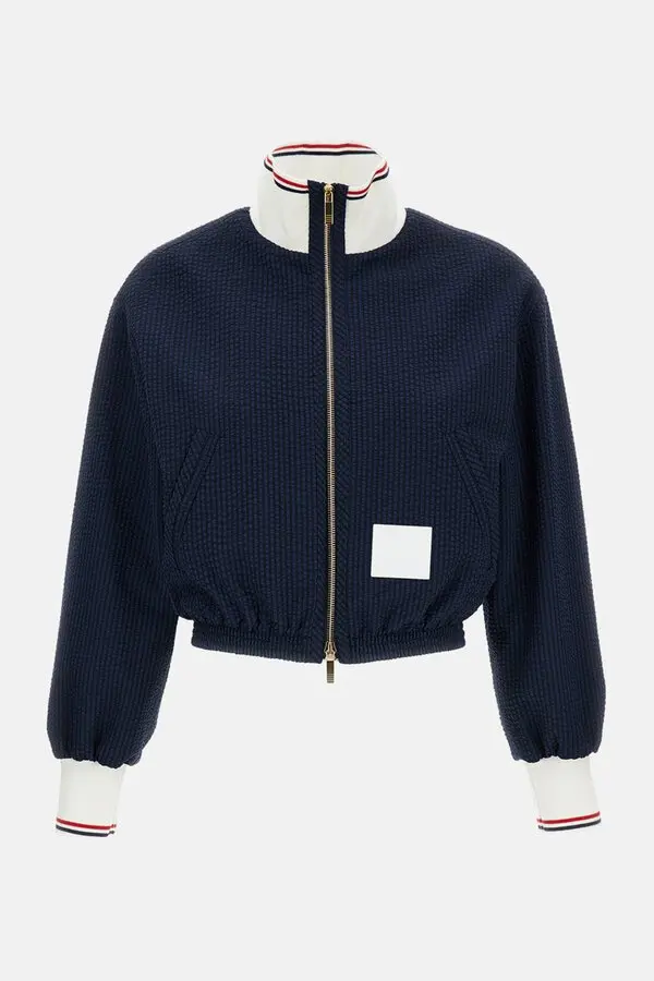 Thom Browne Seersucker Effect Zip-up Short Jacket - Multicolor
