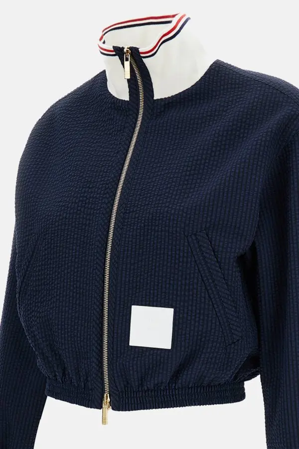 Thom Browne Seersucker Effect Zip-up Short Jacket