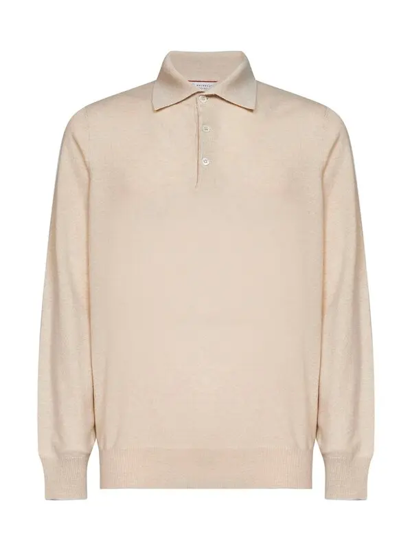 Brunello Cucinelli Champagne Cashmere Knit Polo Shirt - Multicolor