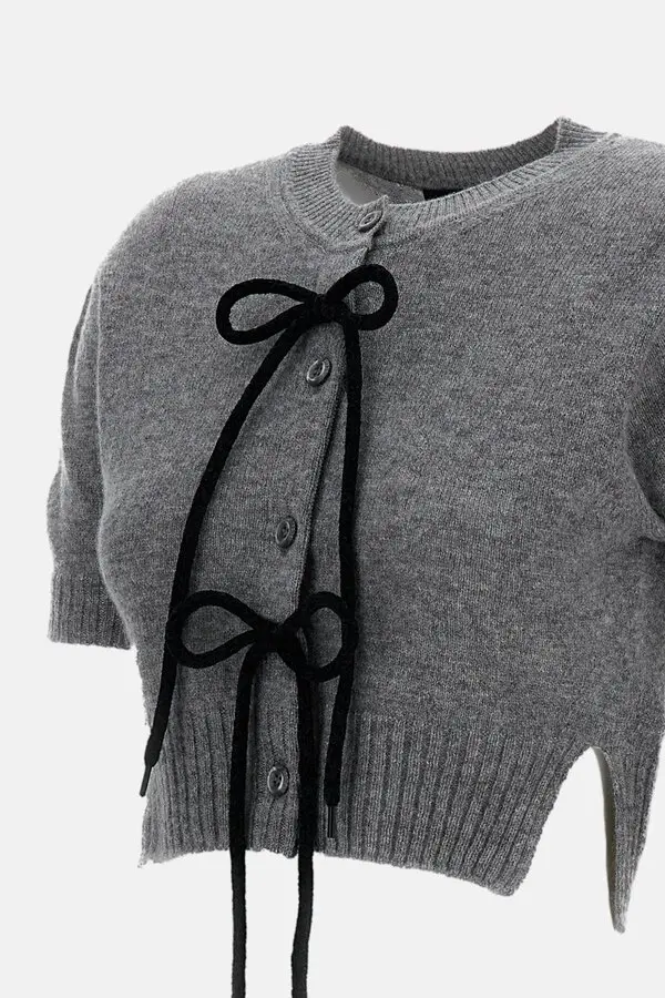 Simone Rocha Cropped Cashmere Cardigan With Chenille Bows