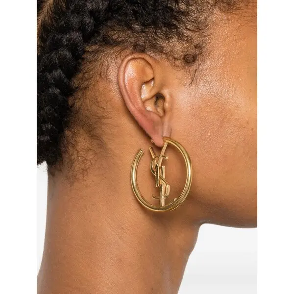 Saint Laurent Polished Brass Cassandre Logo Hoop Earrings