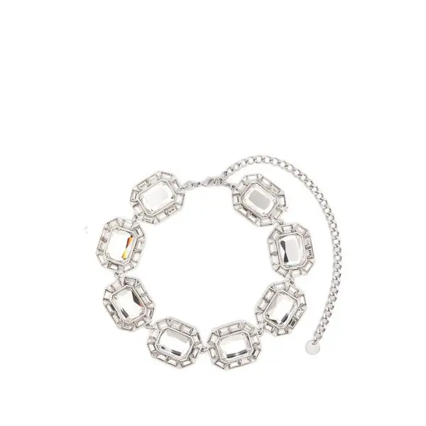SELF-PORTRAIT Tone Crystal Embellished Octagonal Pendant Necklace - Silver