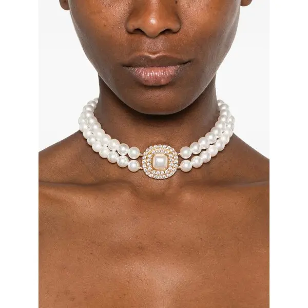 SELF-PORTRAIT Tone Faux Pearl And Crystal Embellished Necklace