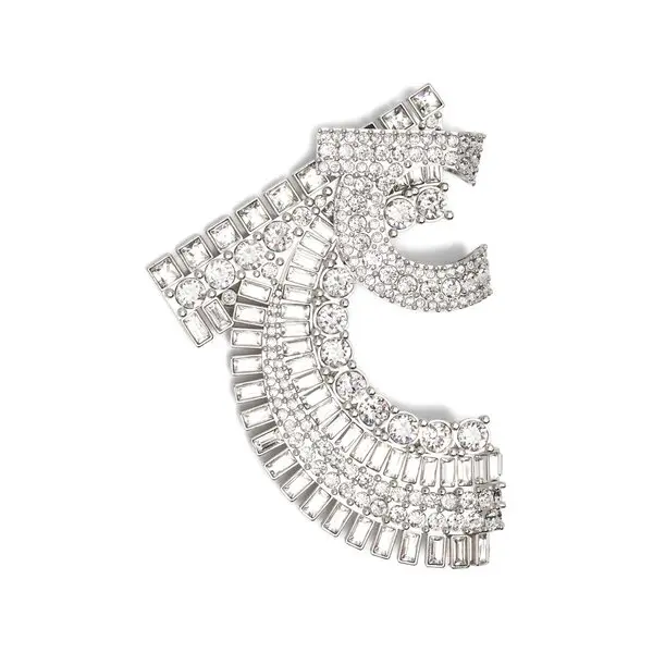 FERRAGAMO Tone Crystal Embellished Gancini Brooch - Silver