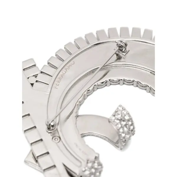 FERRAGAMO Tone Crystal Embellished Gancini Brooch