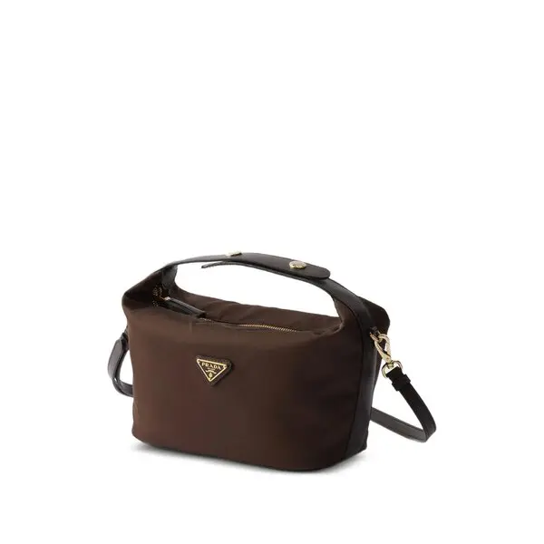 Prada Suede Shoulder Bag With Enameled Triangle Logo - Brown