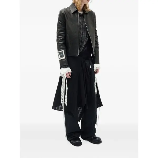 ANN DEMEULEMEESTER Leather Jacket With Lace-up Sleeves