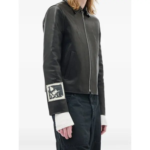 ANN DEMEULEMEESTER Leather Jacket With Lace-up Sleeves - Black