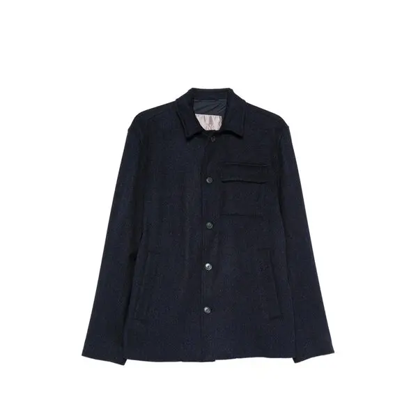 Herno Navy Diagonal Weave Wool And Cashmere Blend Shirt Jacket - Blue