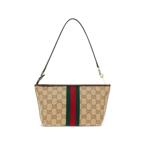 Gucci Gg Supreme Canvas Shoulder Bag With Web Detail - Cream