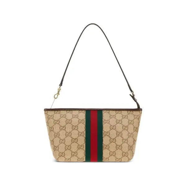 Gucci Gg Supreme Canvas Shoulder Bag With Web Detail - Cream