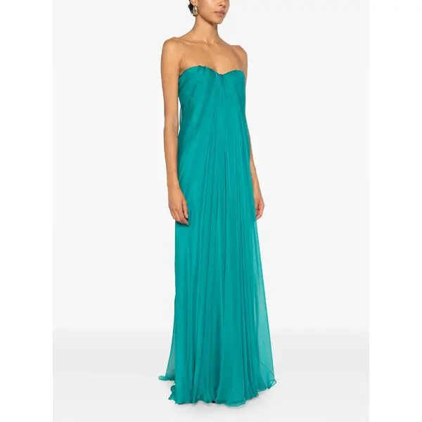 Alexander McQueen Teal Draped Evening Dress