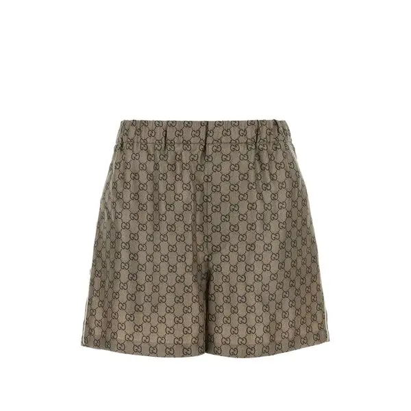 Gucci Silk Gg Supreme Pattern Elasticated Waistband Shorts - Brown