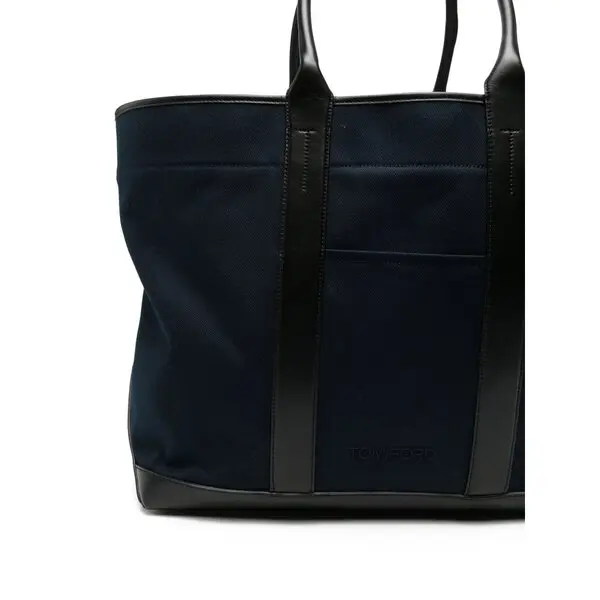 TOM FORD Canvas And Leather Trim Tote Bag - Blue