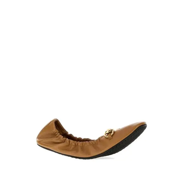 Gucci Leather Ballet Flats With Gold-tone Horsebit Detail - Brown