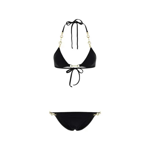 Gucci Triangle Bikini With Horsebit Chain Detailing - Black