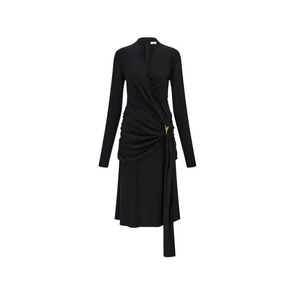 FERRAGAMO Viscose Jersey Dress With Gancini Brooch - Black
