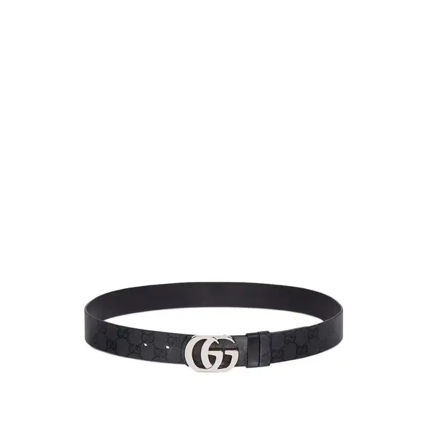 Gucci Gg Supreme Canvas Belt With Double G Buckle - Black