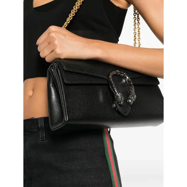 Gucci Leather Chain Strap Shoulder Bag - Black