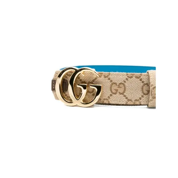 Gucci Monogrammed Canvas Belt With Gold Tone Gg Buckle - Cream