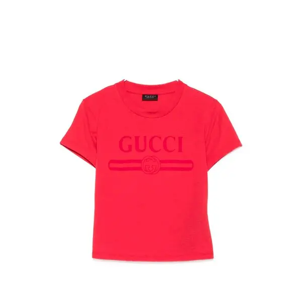 Gucci Cotton Blend Short Sleeve Crewneck T-shirt With Interlocking G Logo - Red