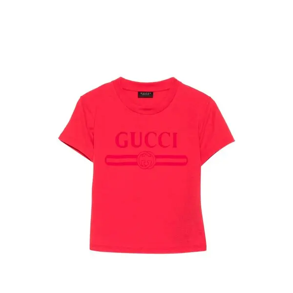 Gucci Cotton Blend Short Sleeve Crewneck T-shirt With Interlocking G Logo - Red