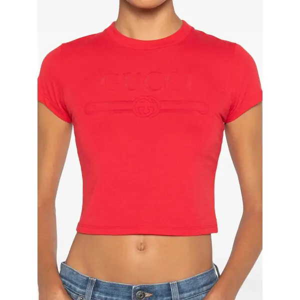 Gucci Cotton Blend Short Sleeve Crewneck T-shirt With Interlocking G Logo - Red