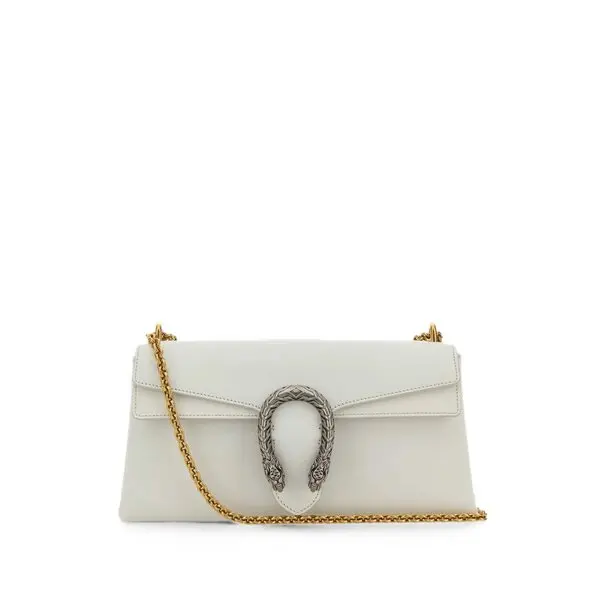 Gucci Leather Dionysus Shoulder Bag With Tiger-head Plaque - White