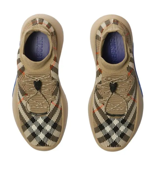 Burberry Checked Knit Neptune Sneakers - Sand-colored