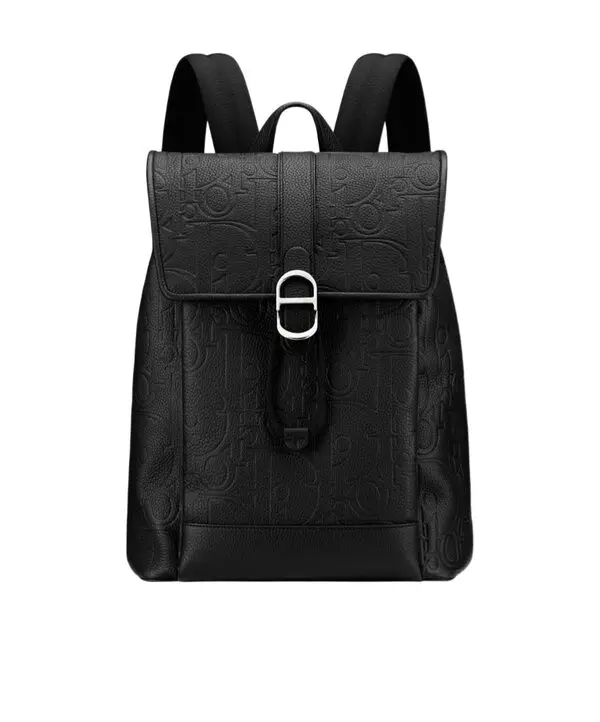 Dior Monogrammed Flap Backpack - Black
