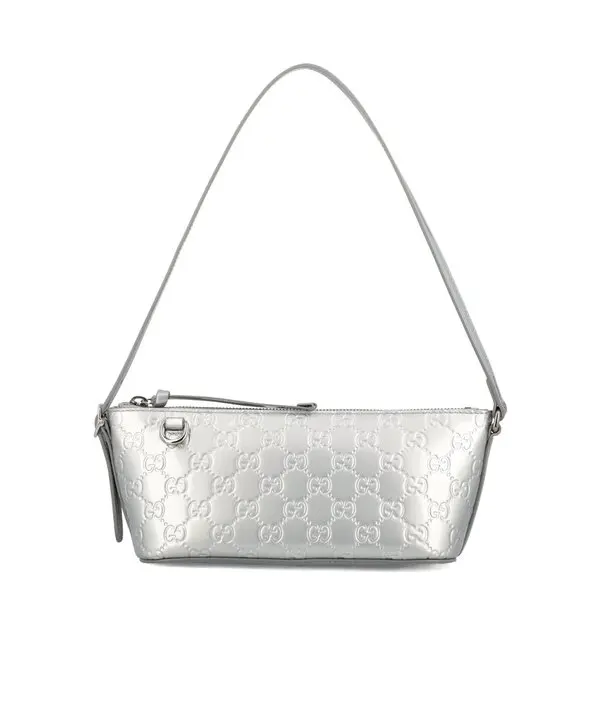Gucci Gg Emblem Metallic Shoulder Bag - Silver