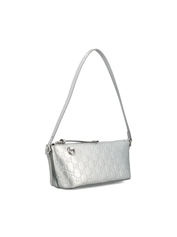 Gucci Gg Emblem Metallic Shoulder Bag - Silver