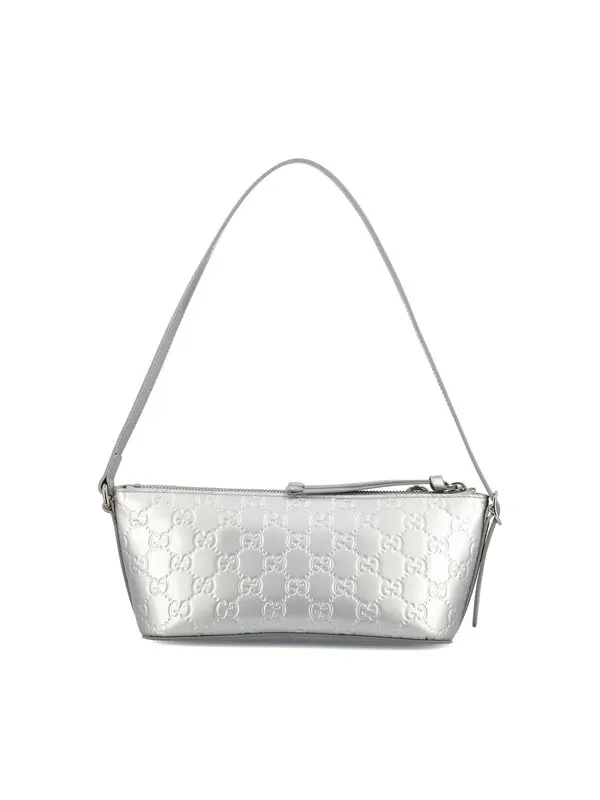 Gucci Gg Emblem Metallic Shoulder Bag - Silver