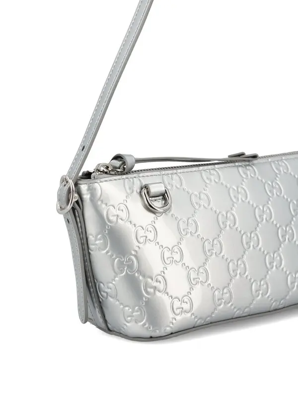 Gucci Gg Emblem Metallic Shoulder Bag - Silver