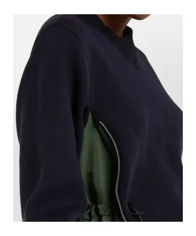 Sacai Navy Cotton Mini Dress With Contrast Zip Panels