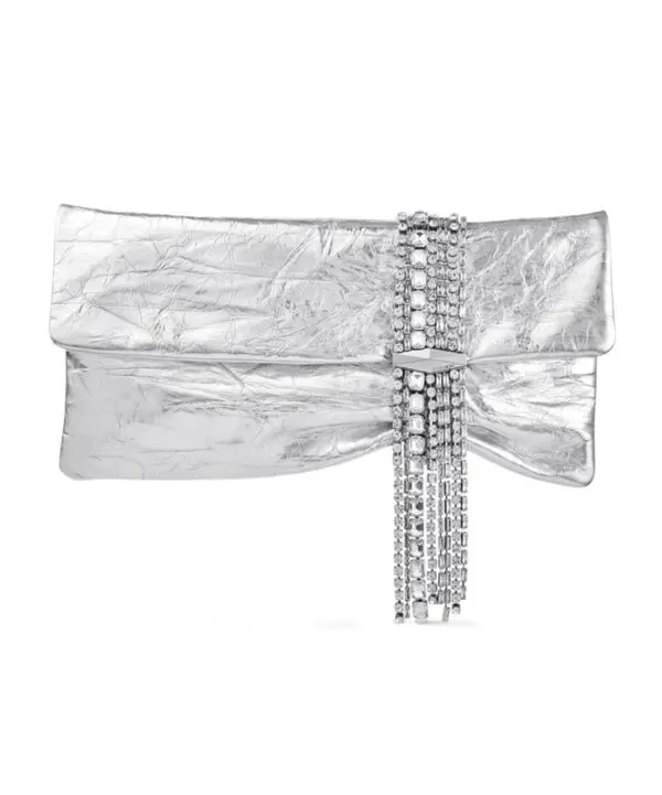 JIMMY CHOO Metallic Clutch With Crystal Embellishments - Silver