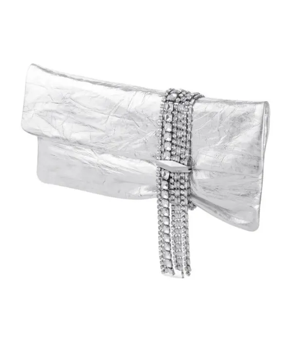 JIMMY CHOO Metallic Clutch With Crystal Embellishments - Silver