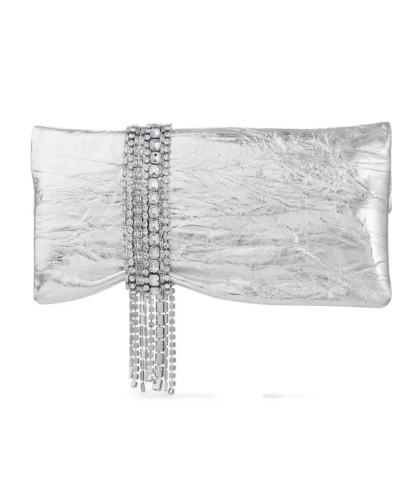 JIMMY CHOO Metallic Clutch With Crystal Embellishments - Silver