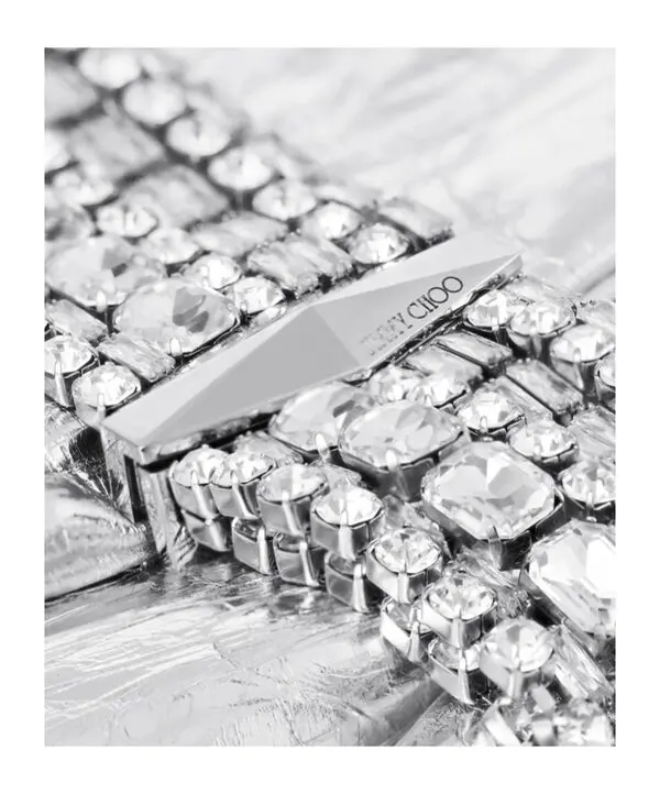JIMMY CHOO Metallic Clutch With Crystal Embellishments - Silver