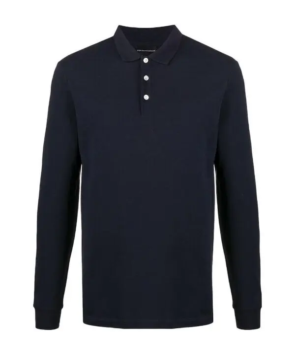 Emporio Armani Long-sleeved Logo Polo Shirt - Black