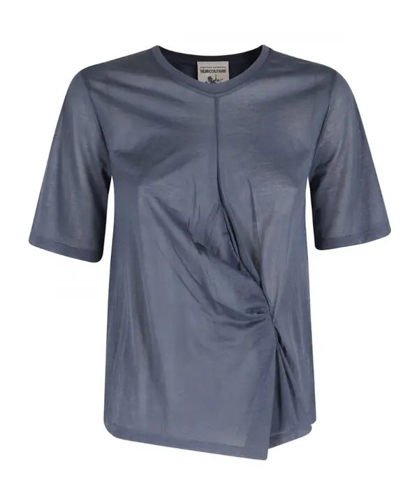 SEMICOUTURE Crew-neck T-shirt With Side Tie Detail - Gray