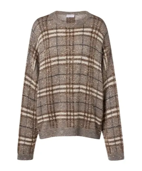 Brunello Cucinelli Long-sleeved Knitwear With Plaid Pattern - Brown