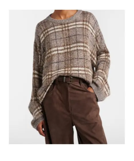 Brunello Cucinelli Long-sleeved Knitwear With Plaid Pattern