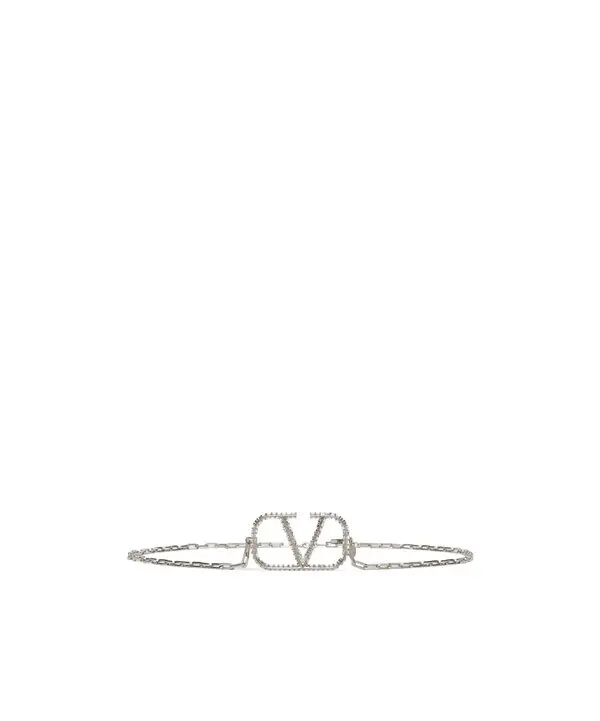 Valentino Garavani Vlogo Crystal-embellished Chain Belt - Gray