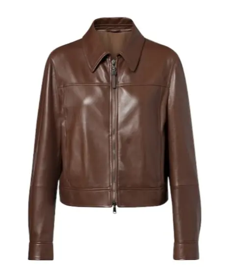 Brunello Cucinelli Soft Leather Cropped Jacket - Brown