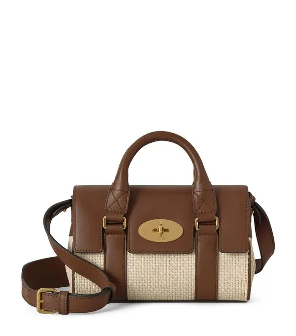 Mulberry Mini Raffia And Leather Bayswater Top Handle Bag