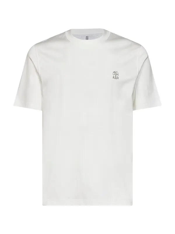 Brunello Cucinelli Off-white Cotton Jersey Logo Crewneck T-shirt - Multicolor