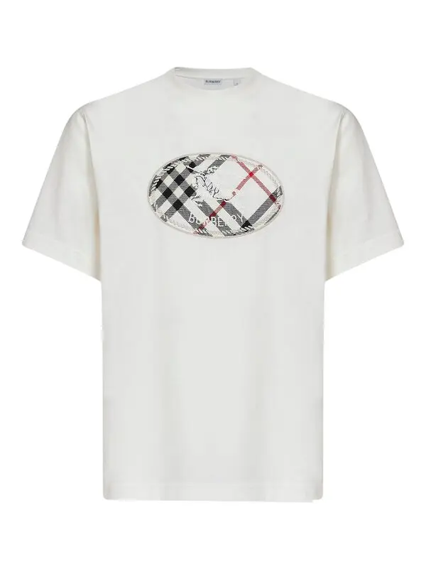 Burberry Chalk White Cotton Knight Stamp Check T-shirt - Multicolor