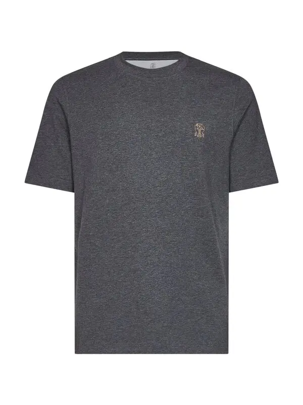 Brunello Cucinelli Lead Grey Cotton Jersey Logo Crewneck T-shirt - Multicolor